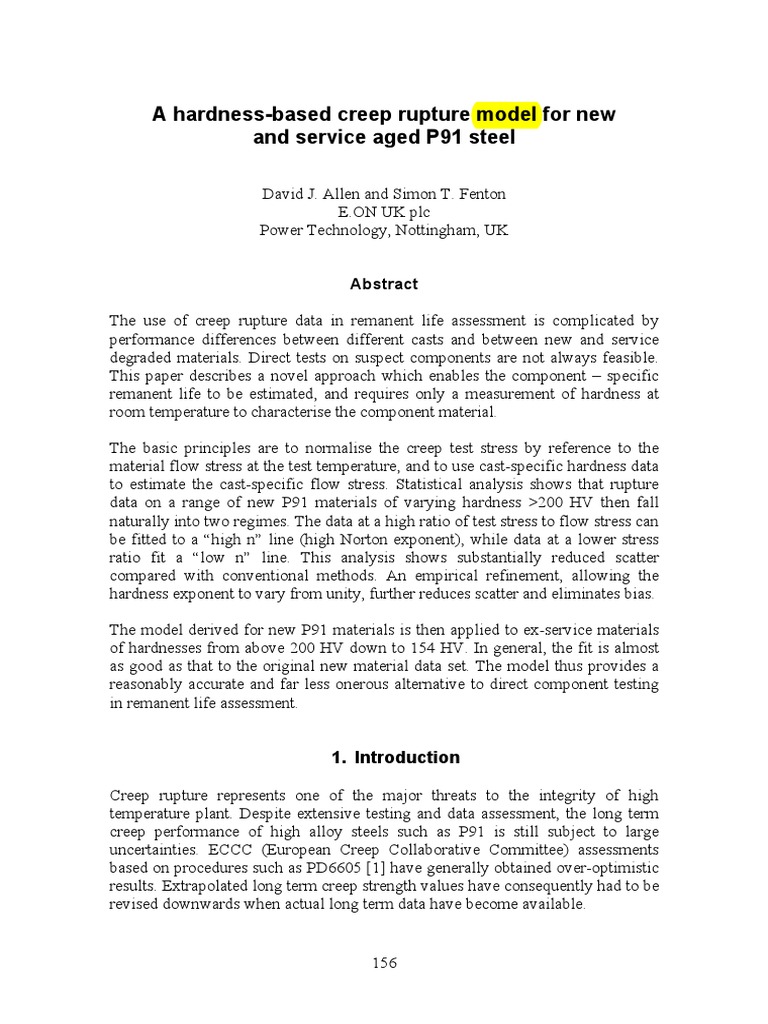 A Hardness-Based Creep Rupture Model For New | PDF | Creep (Deformation ...