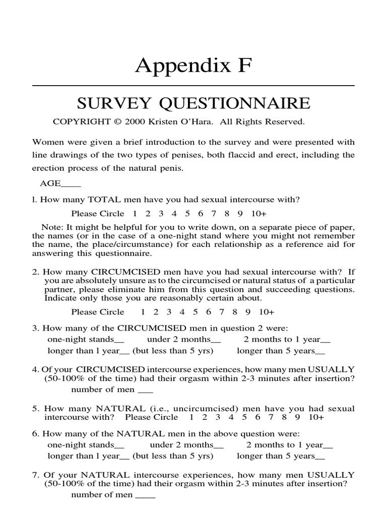 Appendix F Survey Questionnaire 47 Questions | Sexual Intercourse | Orgasm
