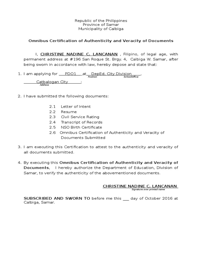 Omnibus Certification Cresel | PDF