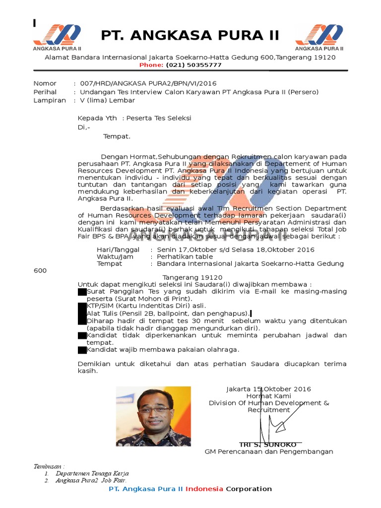 Undangan Tes Interview PT Angkasa Pura II | PDF | Karier & Perkembangan ...