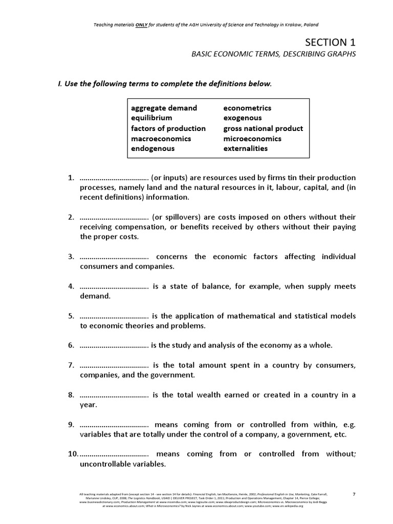 01 - Basic Economic Terms, Describing Graphs | PDF | Factors Of ...