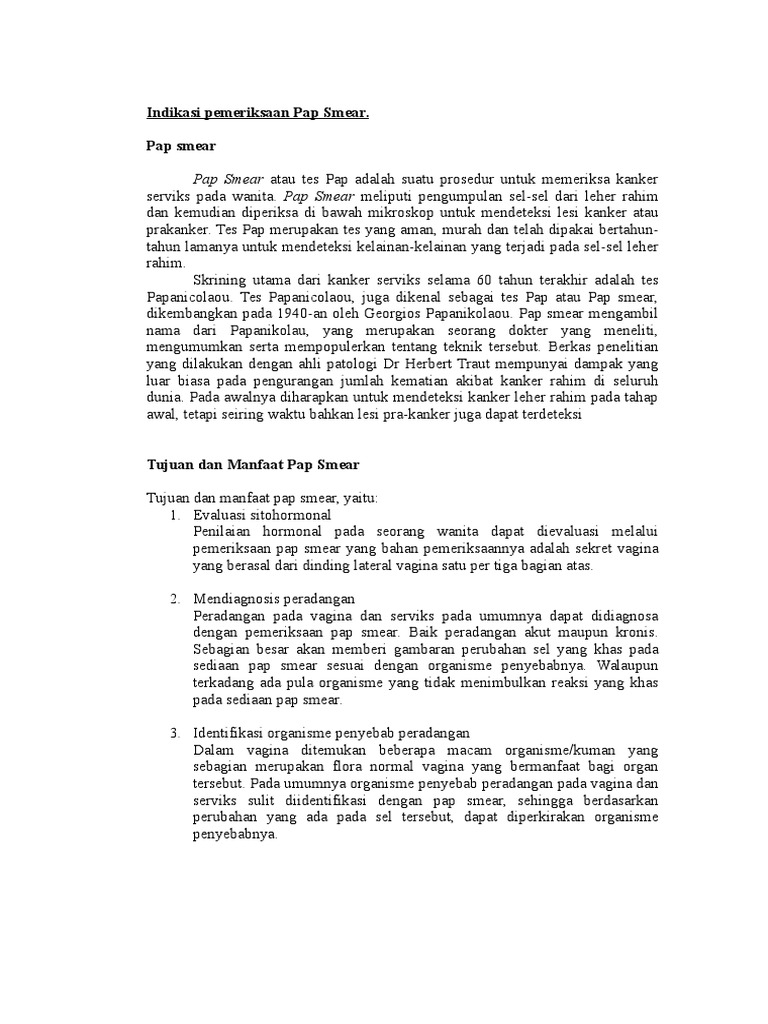 Indikasi dan Manfaat Pap Smear | PDF