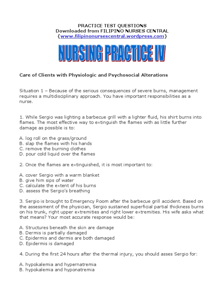 Practice Test Questions Downloaded From FILIPINO NURSES CENTRAL | PDF ...