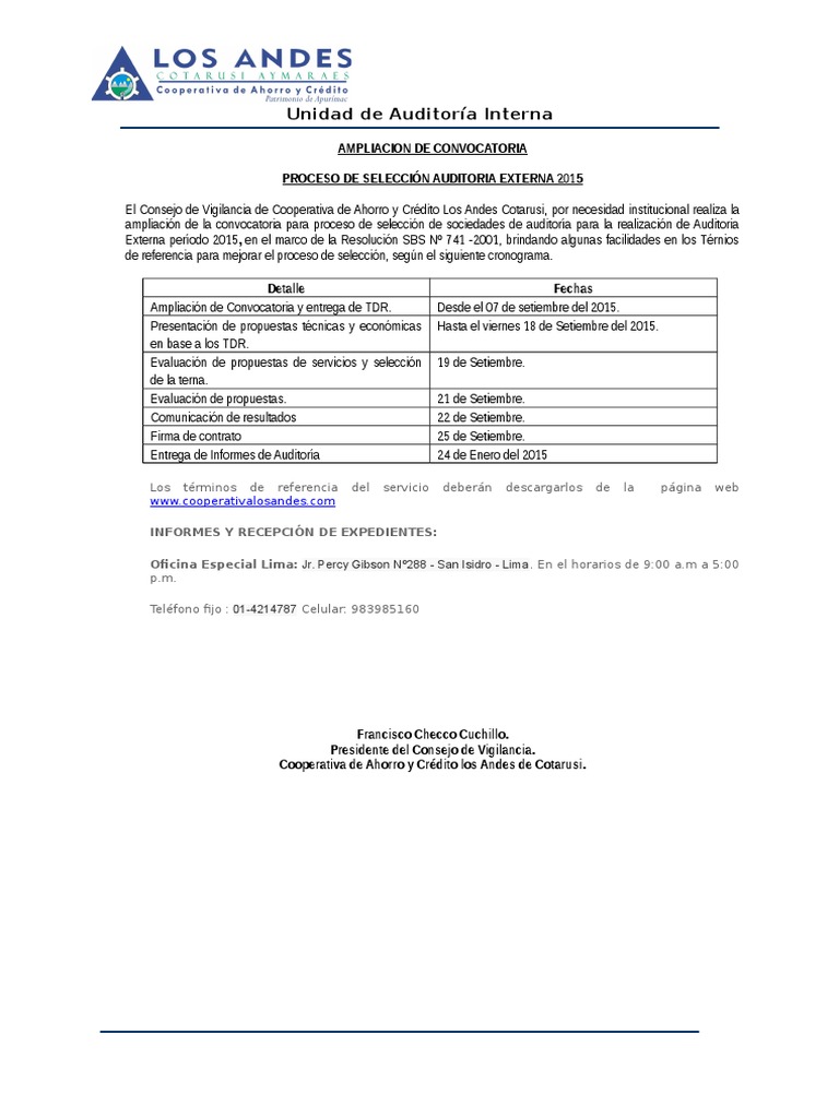 Terminos de Referencia Auditoria Externa 2015 (00000002) | PDF ...