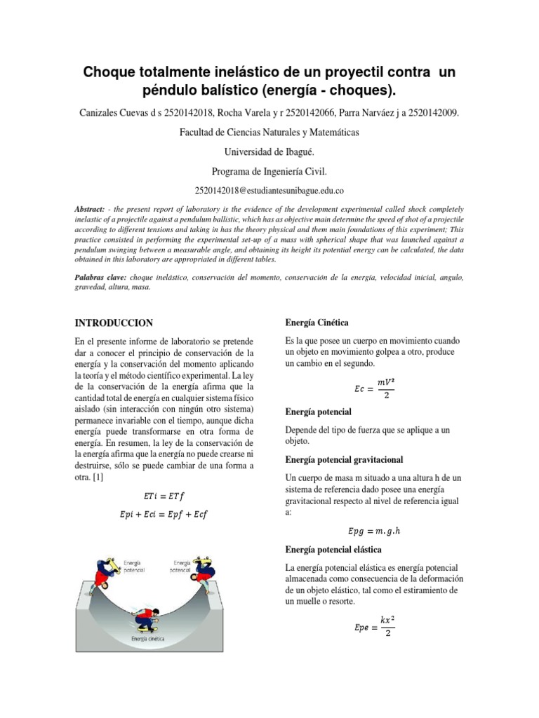 Informe de Laboratorio Pendulo Balistico | PDF | Universo físico | Fuerza