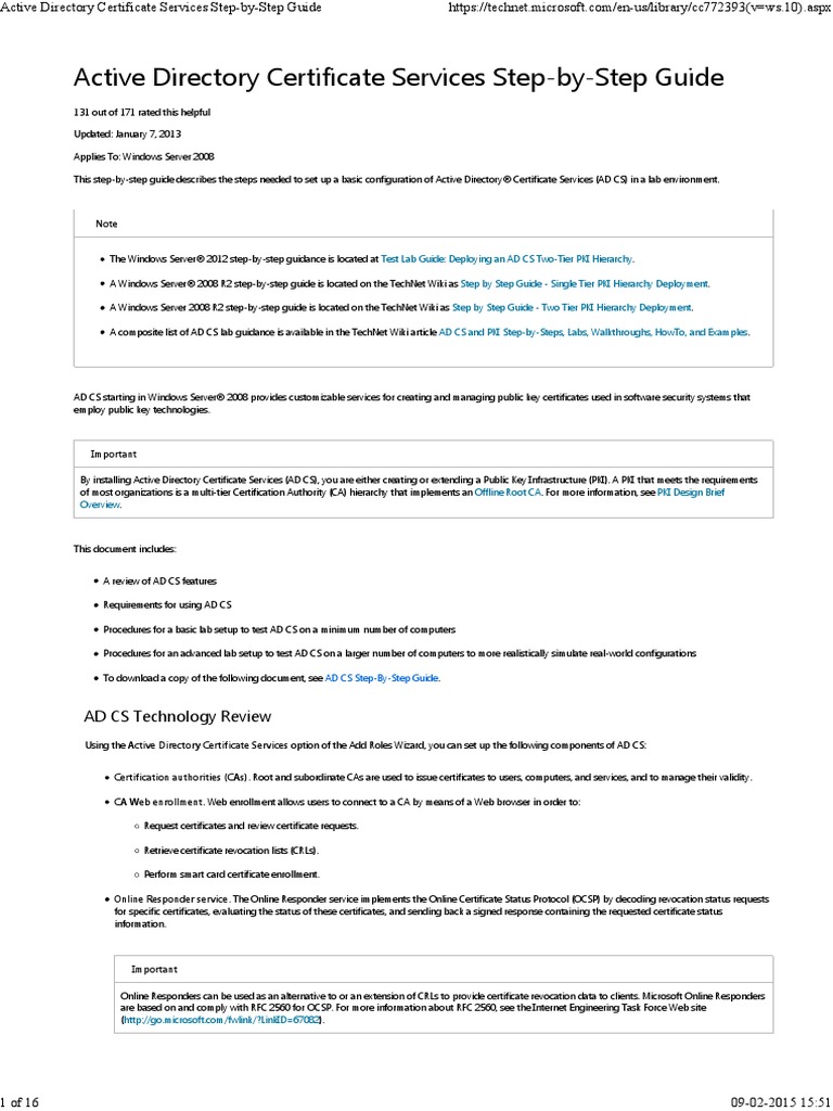 Active Directory Certificate Services Step-By-Step Guide | Public Key ...