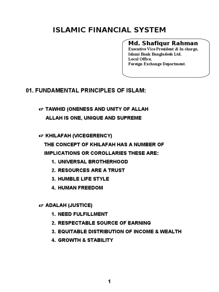 Principles of Islamic Financial System | PDF | Islamic Banking And ...