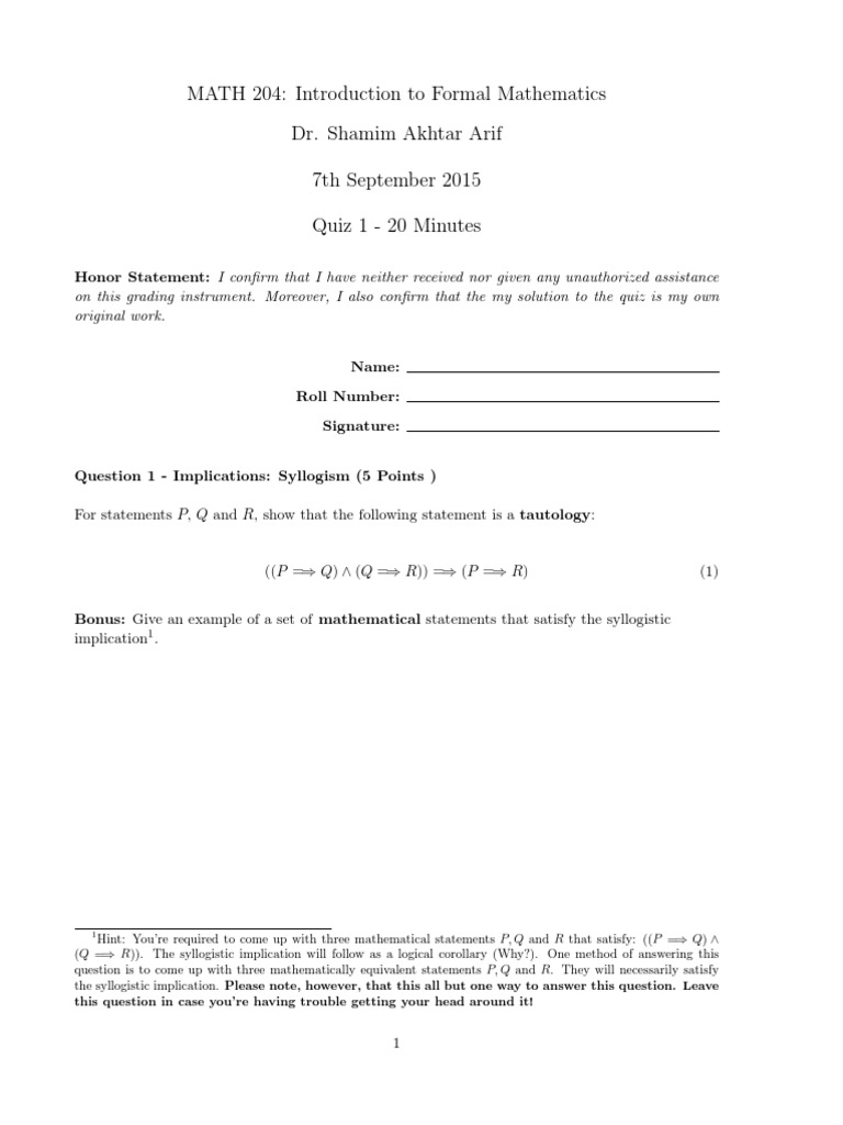 MATH 204: Introduction To Formal Mathematics Dr. Shamim Akhtar Arif 7th ...