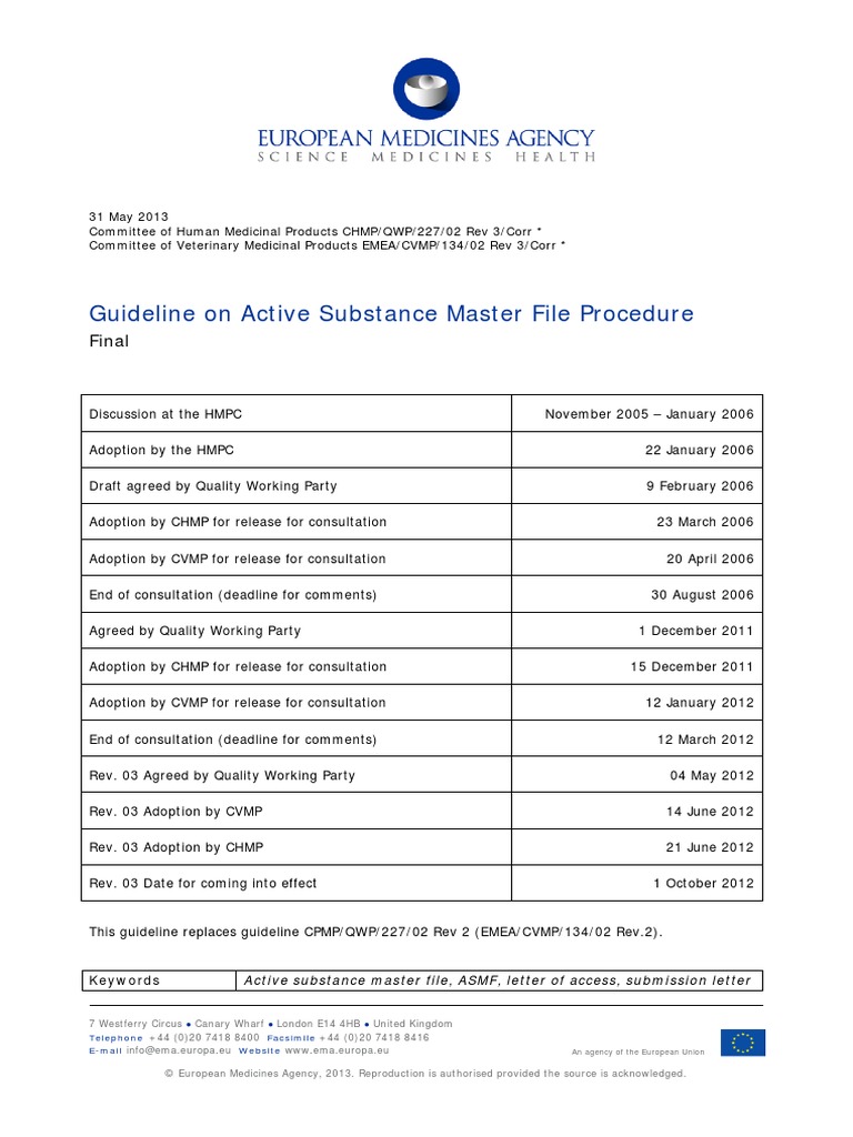 Guideline On Active Substance Master File Procedure - European | PDF ...