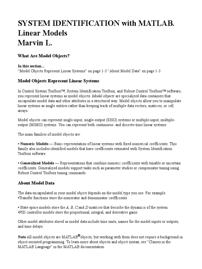 System Identification With Matlab. Linear Models | PDF | Nonlinear ...