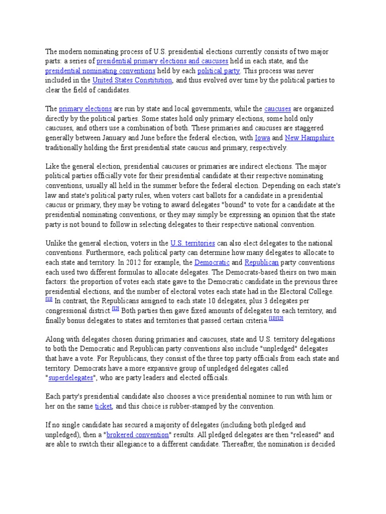 Presidential Primary Elections and Caucuses Presidential Nominating ...