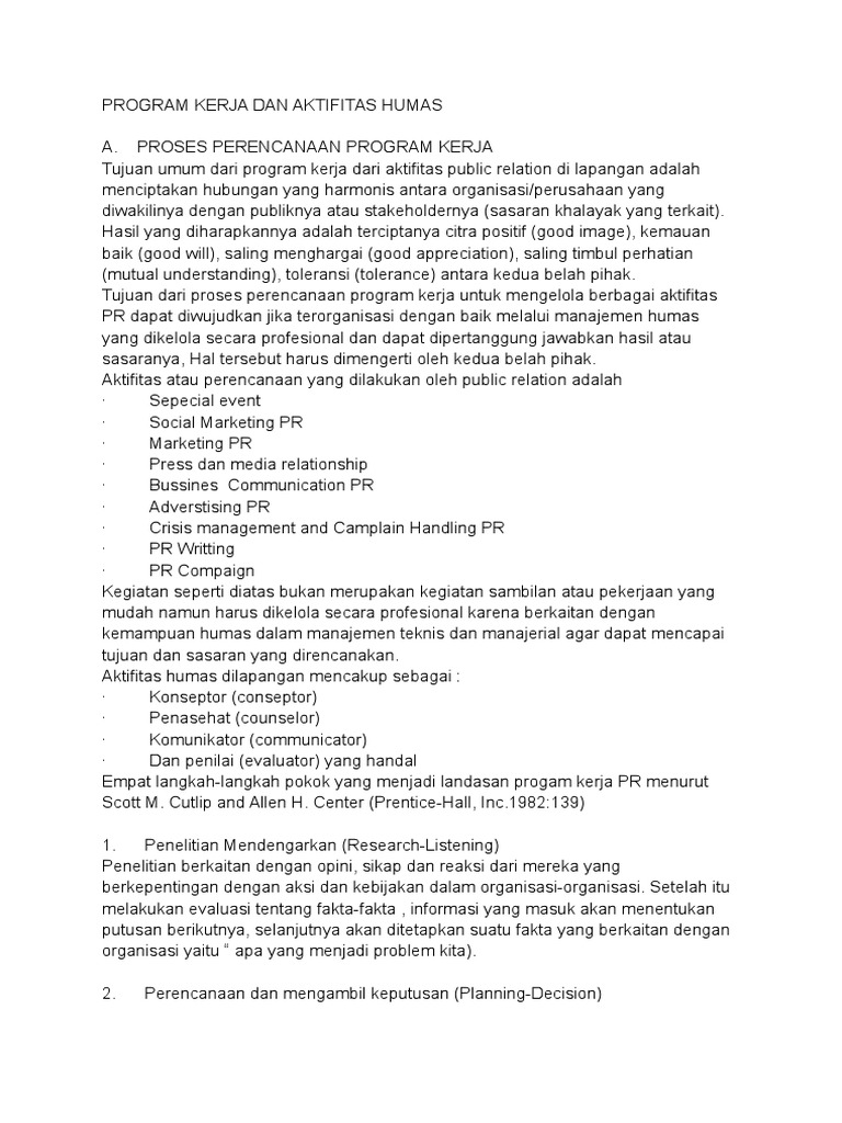Program Kerja Dan Aktifitas Humas | PDF