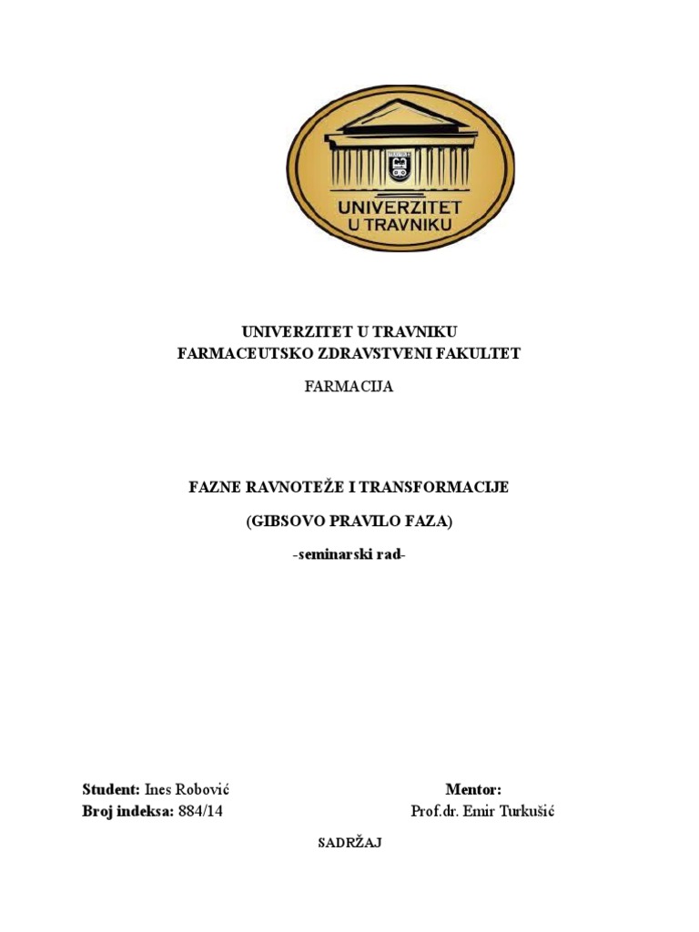 Univerzitet U Travniku Farmaceutsko Zdravstveni Fakultet | PDF