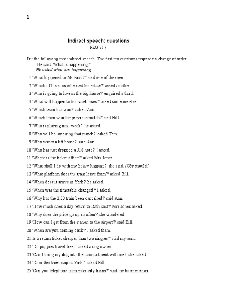 Indirect Speech Questions
