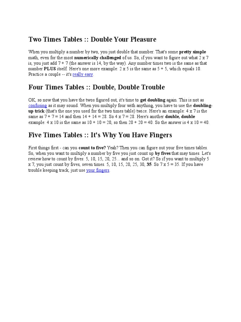 Two Times Tables:: Double Your Pleasure: Really Easy | PDF