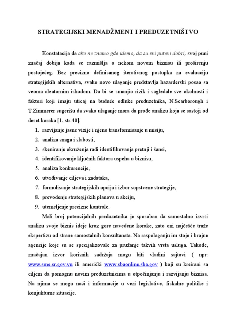 Strategijski Menadzment I Preduzetnistvo 01 | PDF
