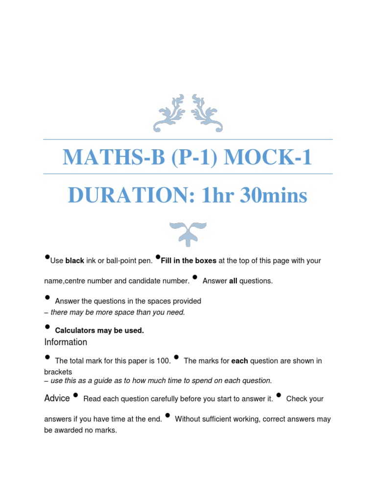 Maths B Mock-1 | PDF