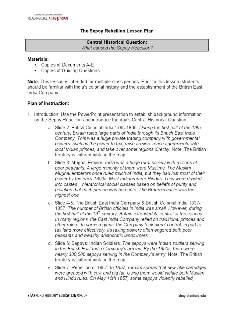 Sepoy Rebellion Lesson Plan - 0 | PDF