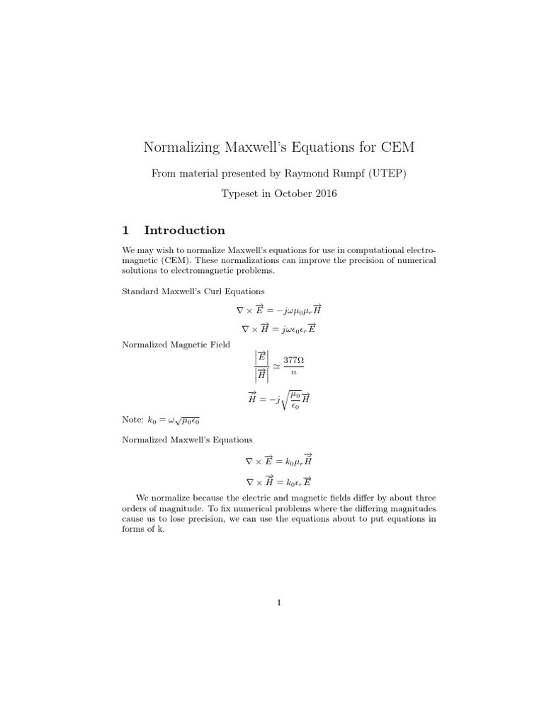 Normalizing Maxwell's Equations For CEM | PDF