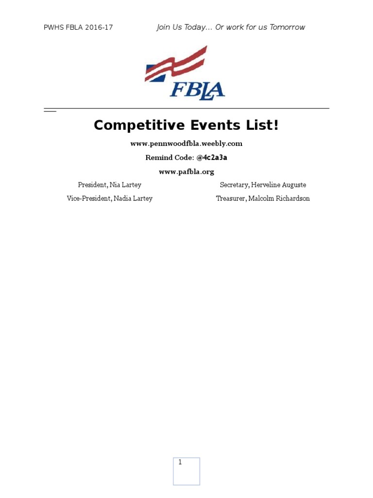 PA FBLA Competitive Events 2016-17 | PDF