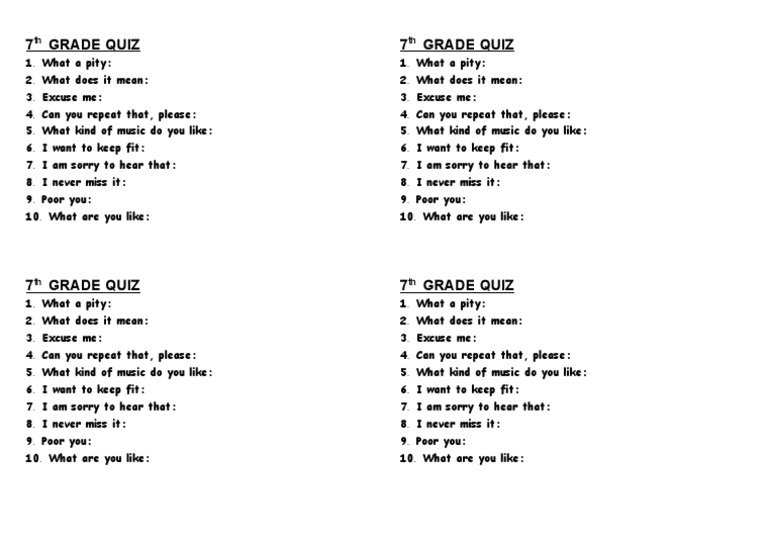 7 Grade Quiz 7 Grade Quiz: TH TH | PDF