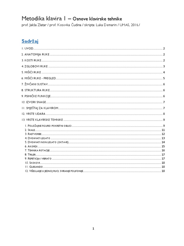 Metodika Klavira: Osnove Klavirske Tehnike (Skripta Demarin) | PDF