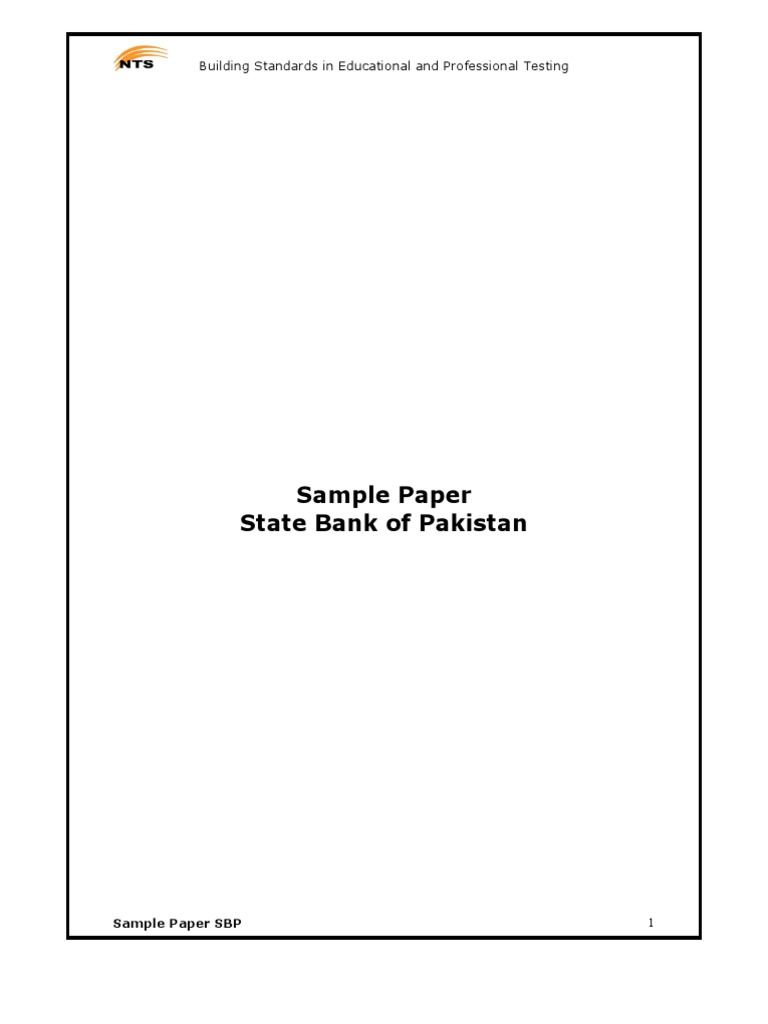 Sample Paper State Bank of Pakistan: Building Standards in Educational ...