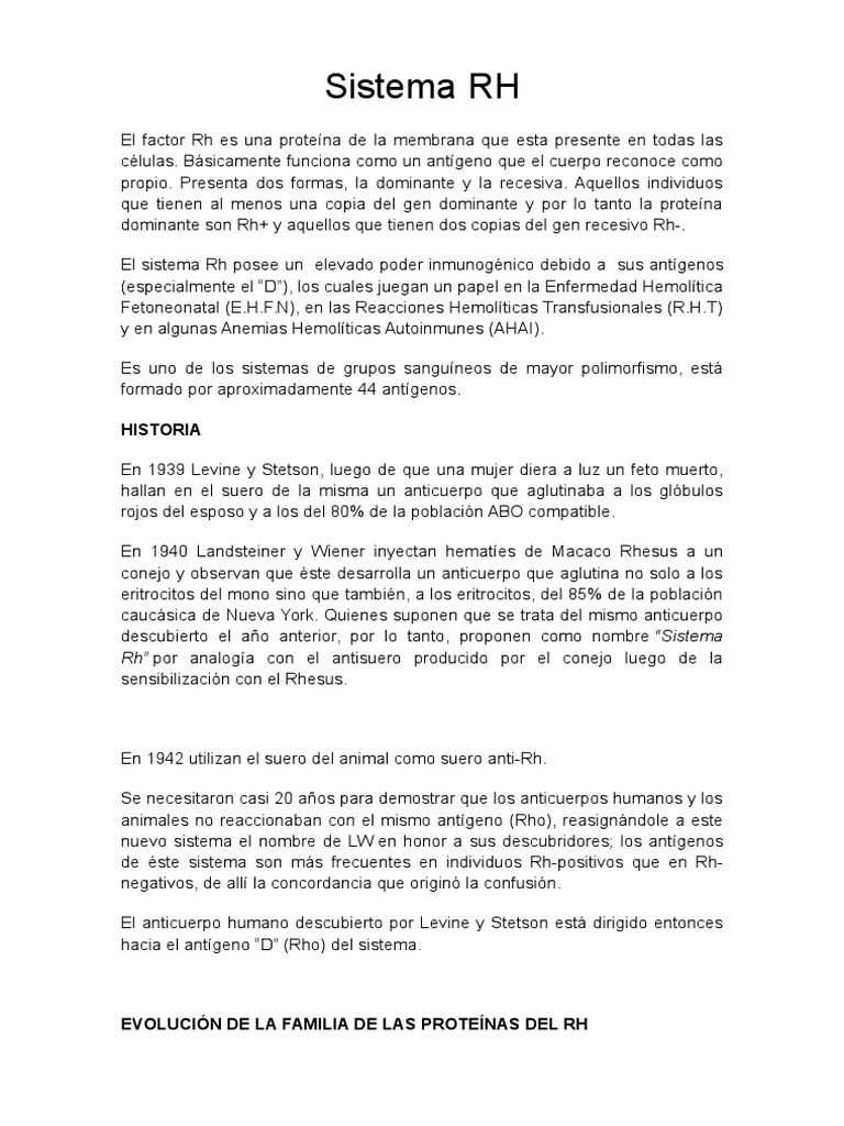 Historia y Función del Sistema Rh | PDF | Tipo de sangre | Anatomía