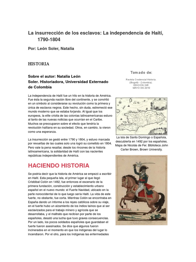 De la esclavitud a la independencia: La revolución haitiana y sus implicaciones para América ...