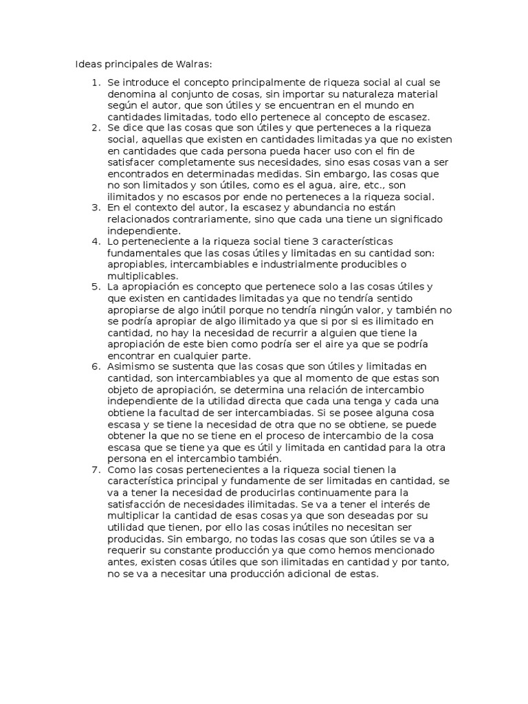 Ideas Principales de Walras | PDF | Concepto | Riqueza