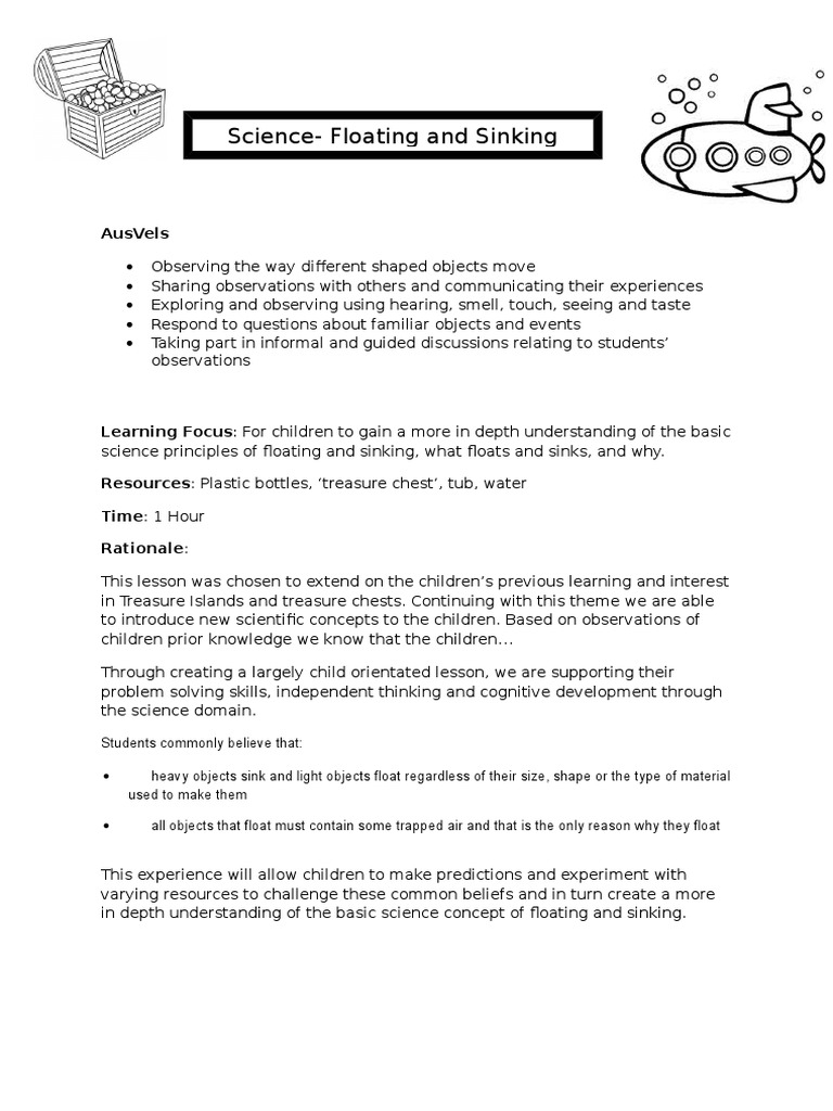 Floating-Sinking Lesson Plan | PDF | Science | Understanding