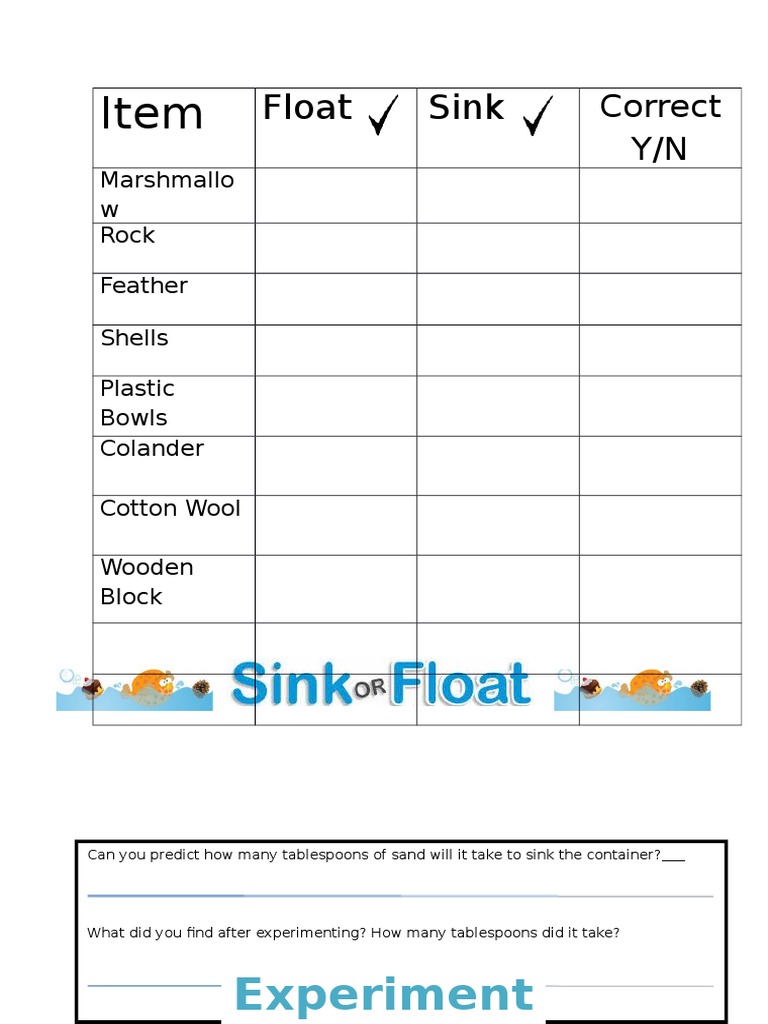 Floating-Sinking Worksheet | PDF