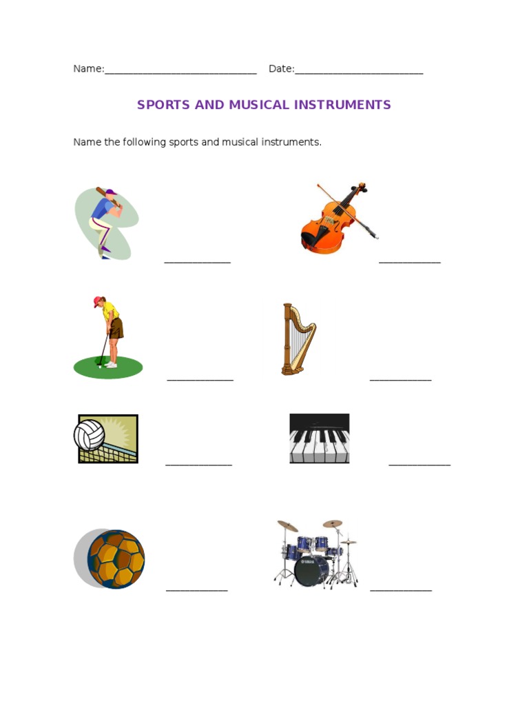 Sports and Musical Instruments Worksheet | PDF | Sports & Recreation