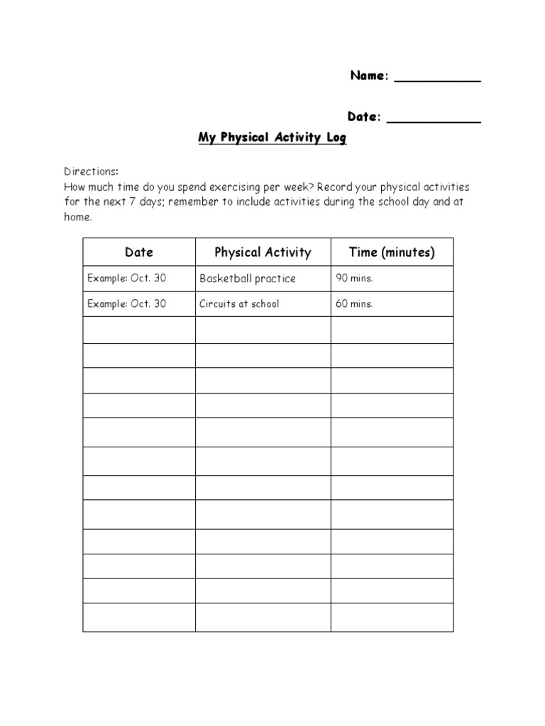 Physical Activity Log | PDF