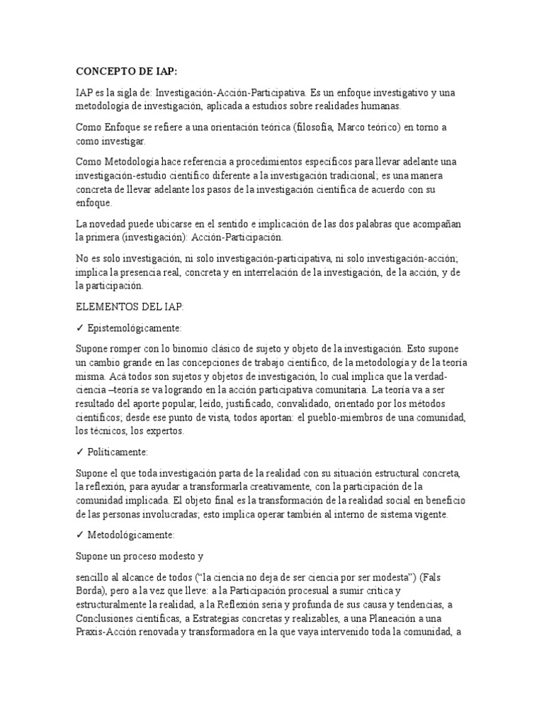 Concepto de Iap | PDF | Investigación de acción participativa | Science