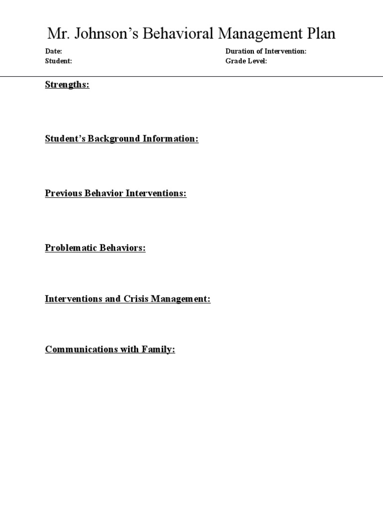 Mr. Johnson's Behavioral Management Plan: Strengths | PDF