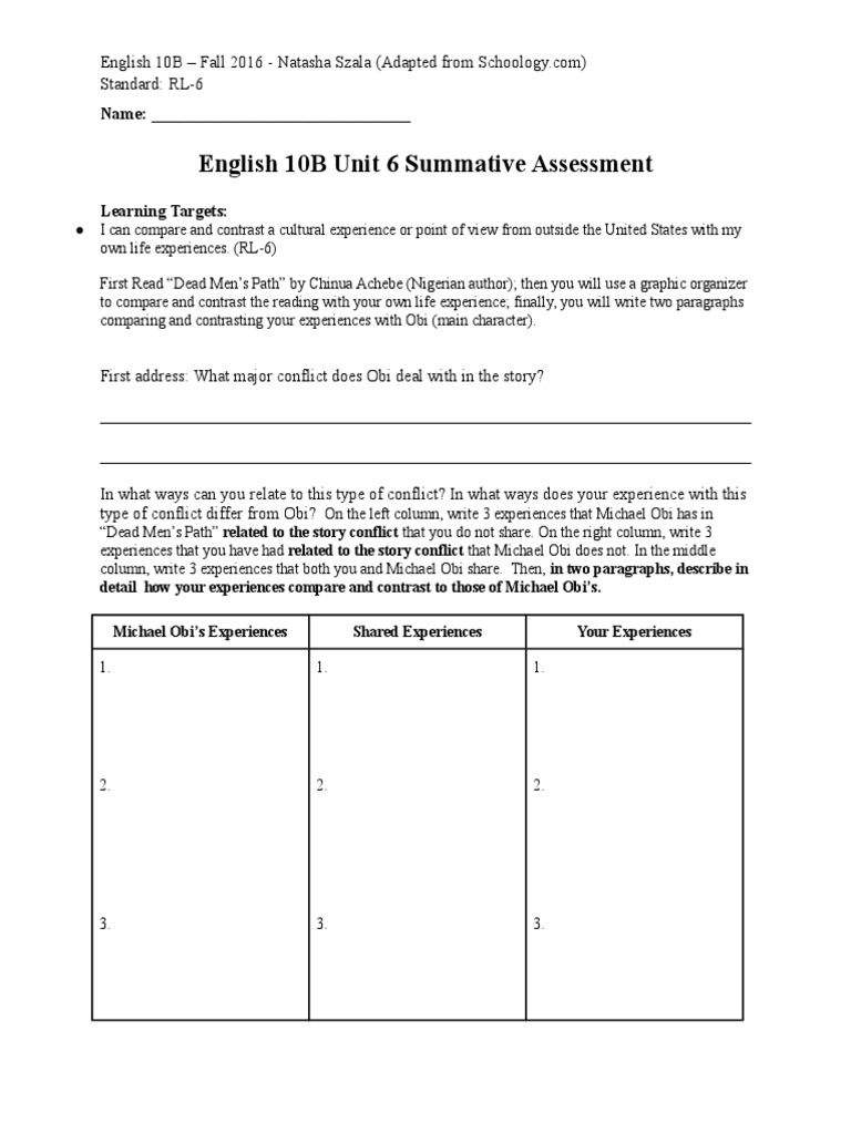 G 15-3 Summative Assessment 10b Unit 6-rl-6 | PDF | Language Arts ...
