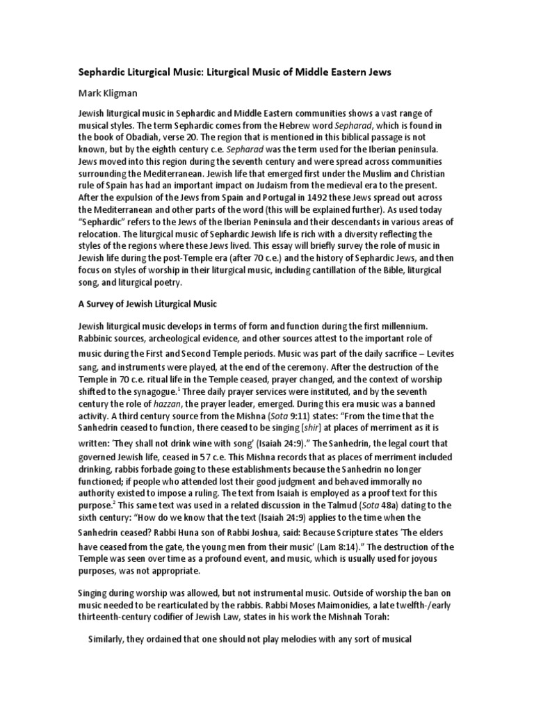 Sephardic Jewish Liturgical Music Overview | PDF | Jews | Sephardi Jews