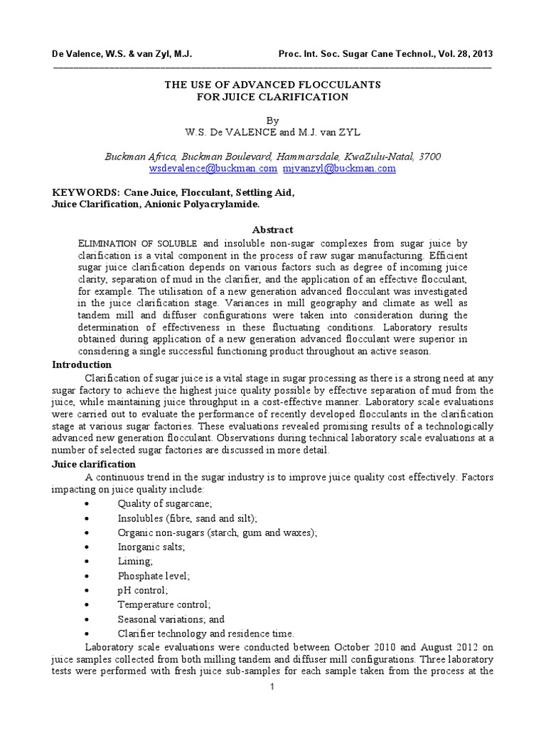 Use New Flocculant For Clarification Juice | PDF | Physical Sciences ...