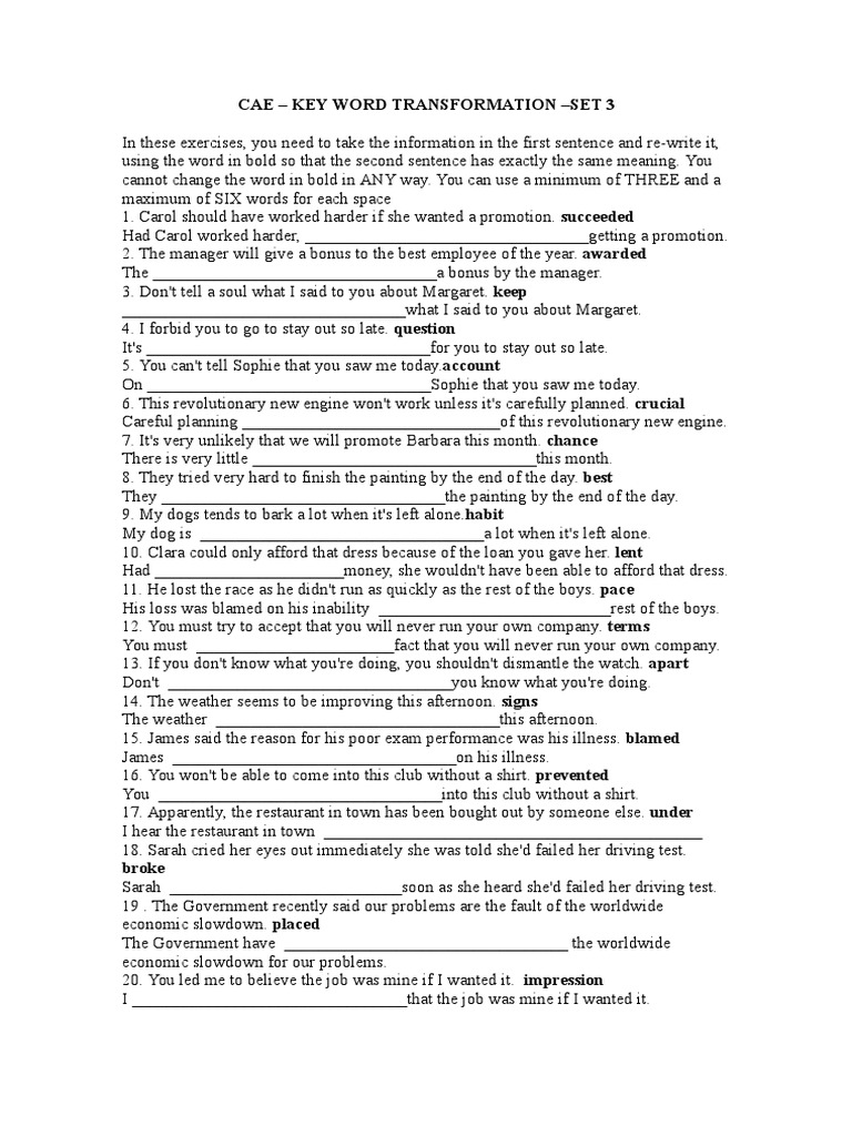Cae - Key Word Transformation - Set 3 | PDF