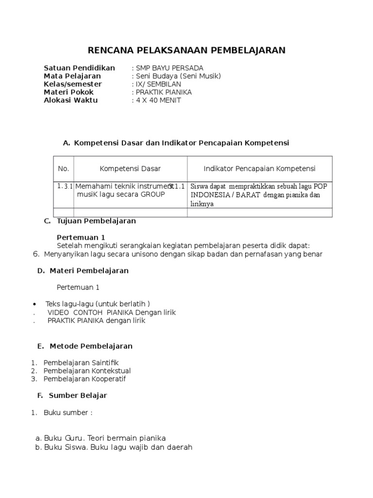 Contoh RPP Seni Musik SMP KTSP | PDF