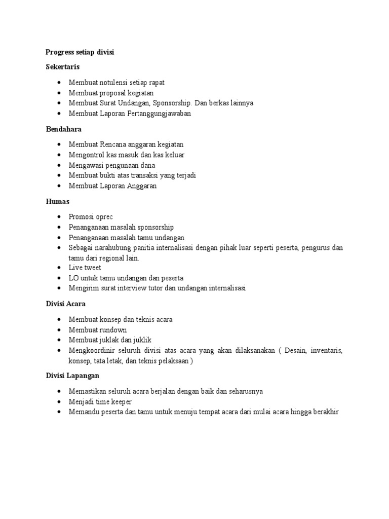 Progress Setiap Divisi | PDF