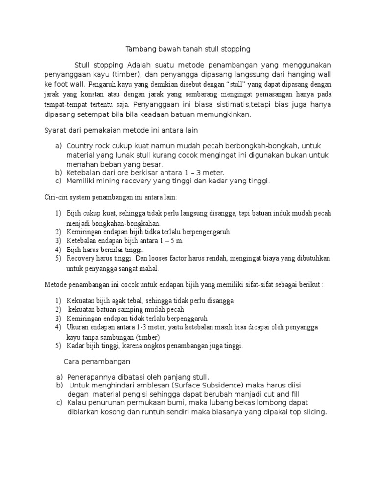 Metode Penambangan Stull Stoping | PDF