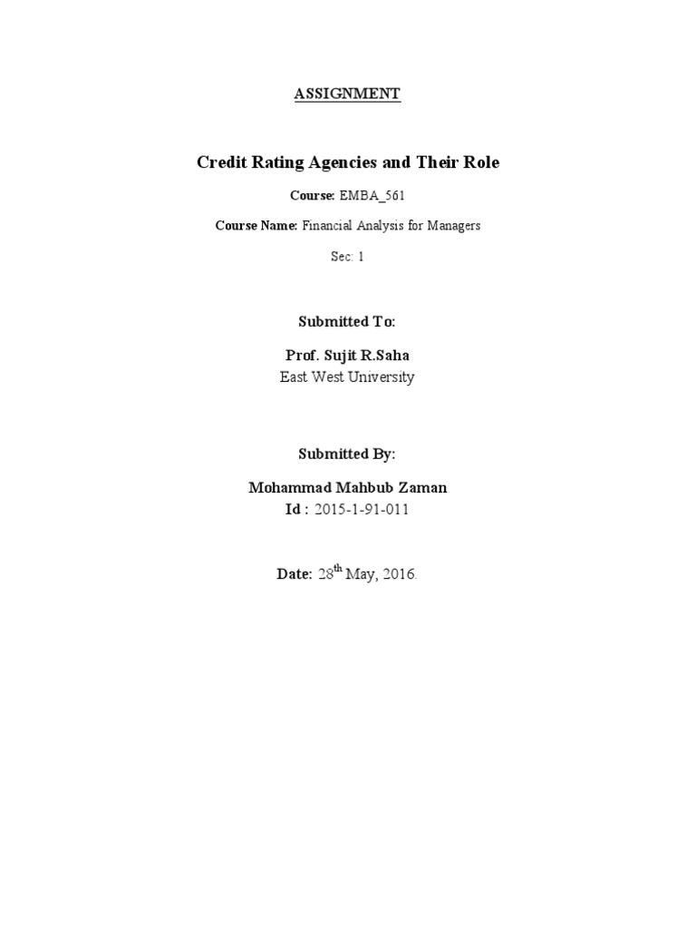 Credit Rating Agencies And Their Role PDF Credit Rating Moody s