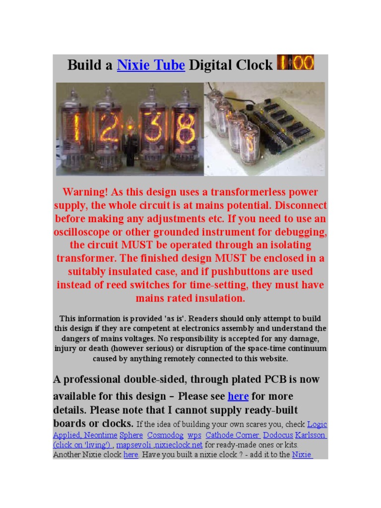 Build A Nixie Clock | PDF | Vacuum Tube | Printed Circuit Board