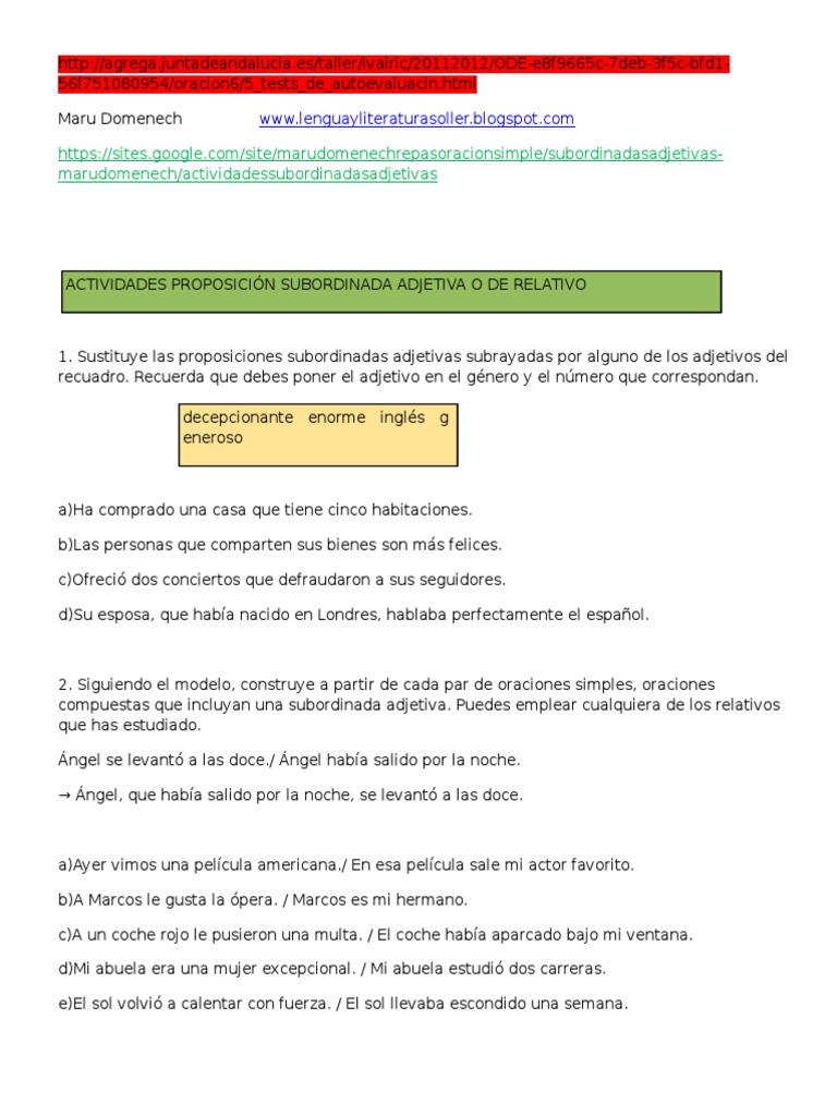 PR-4°-SUBORDINAS ADJETIVAS - Preguntas | PDF | Oración (Lingüística ...