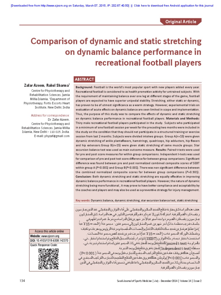Comparison of Dynamic and Static Stretching On Dynamic Balance ...