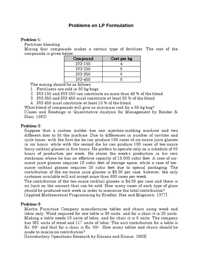 LP Formulations | PDF | Ton | Industries