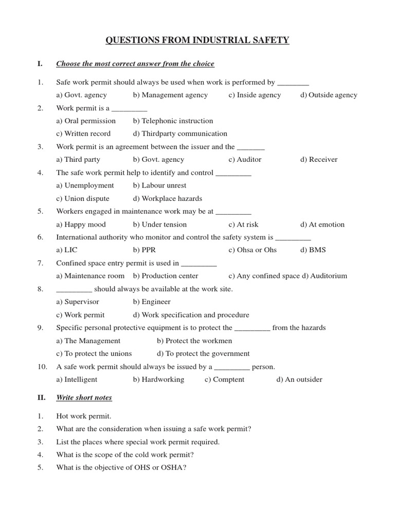 Questions From Safe Work Permit | PDF
