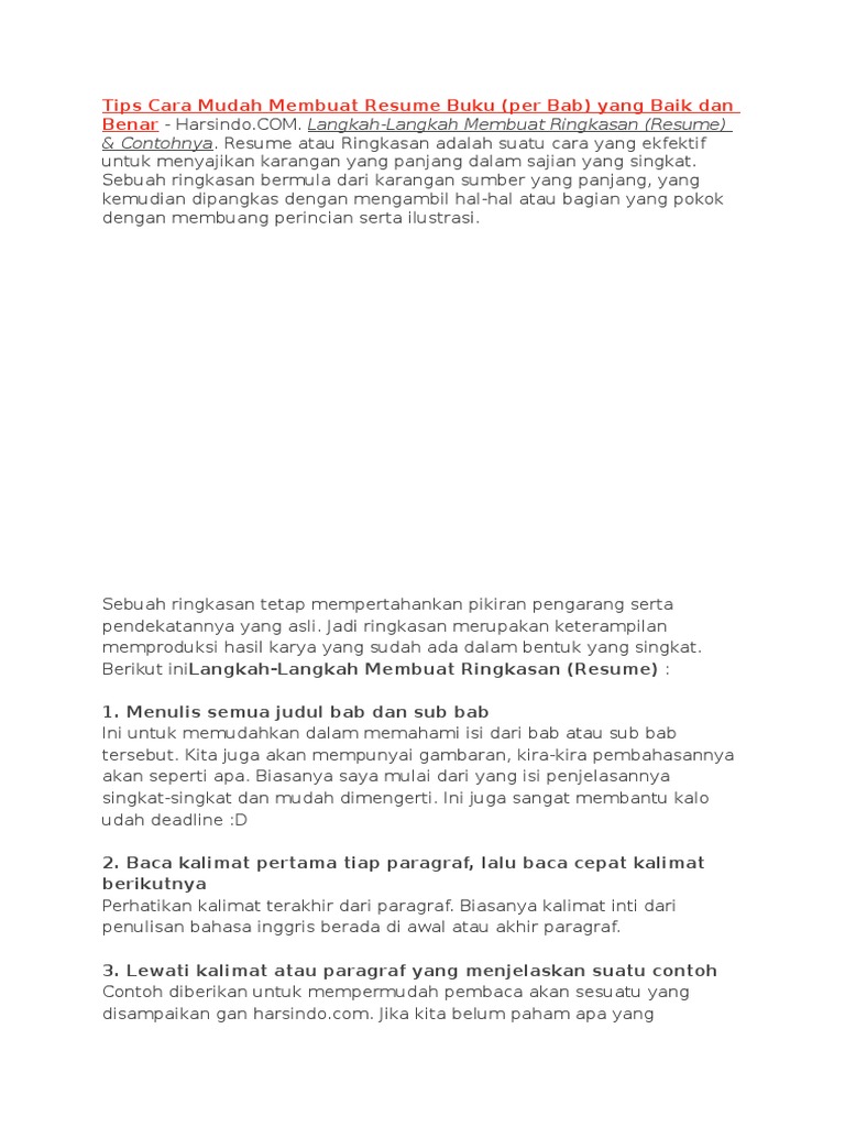 Tips Cara Mudah Membuat Resume Buku | PDF